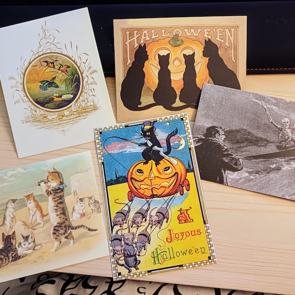 Spooky Skeleton Postcard Halloween Vintage Reproduction Antique Paper ...