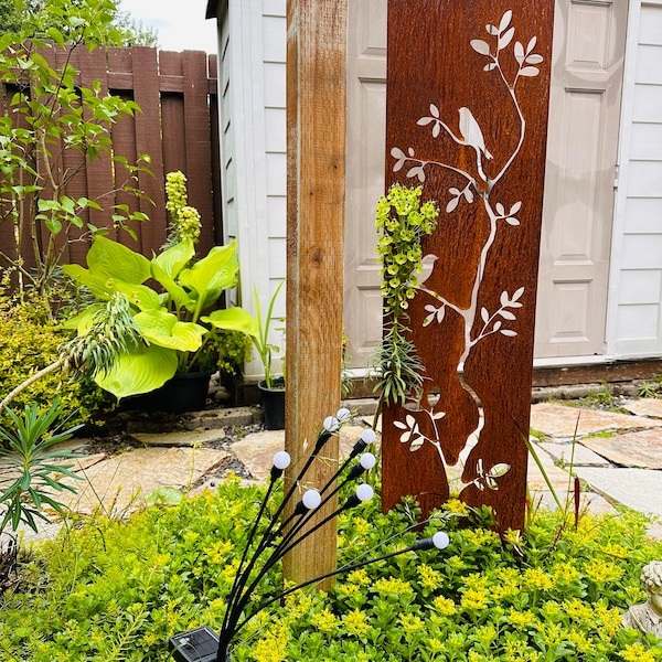 Birds on Tree Branches, Rusty Privacy Screen, Garden Panel, Garden ...