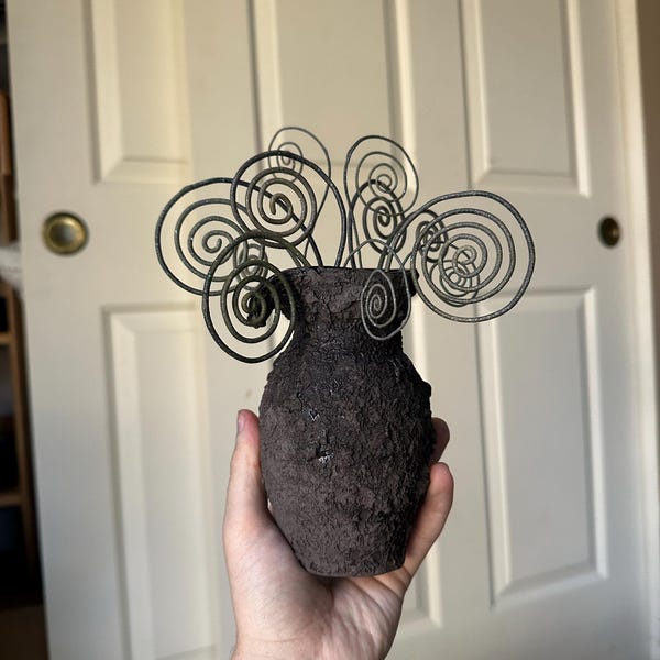 Primitive Pottery Japanese Vase, Black Minimalist Wabi Sabi, Raw ...