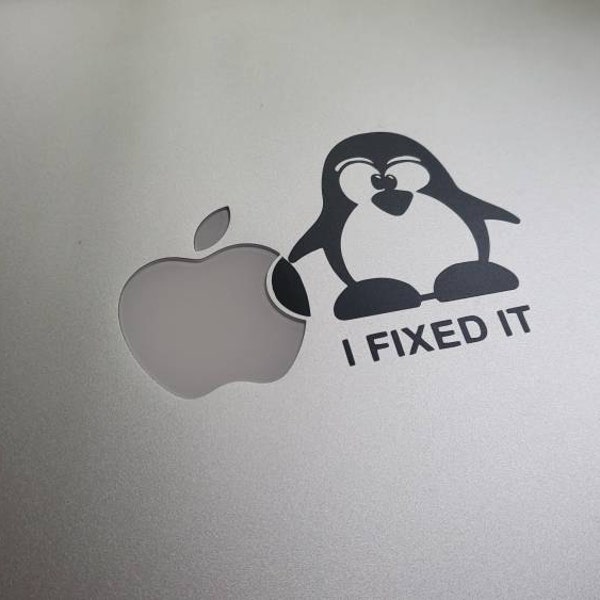 Penguin Bites the Apple MacBook Sticker Linux Tux Decal - Fits Both Old ...