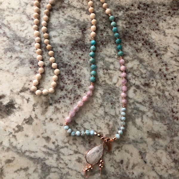 Metamorphosis Moon Mala With Larimar Kunzite Amazonite Riverstone and ...