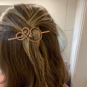 Celtic Spiral Hair Pin in Copper or Brass Barrette Hair Holder Thin or ...