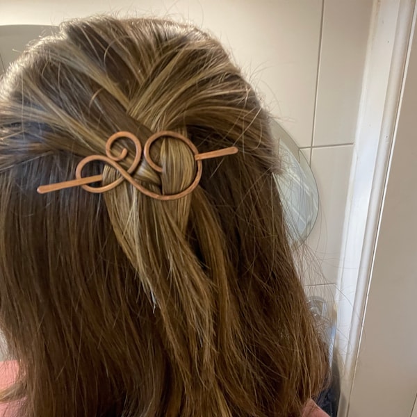Celtic Spiral Hair Pin in Copper or Brass Barrette Hair Holder - Thin ...
