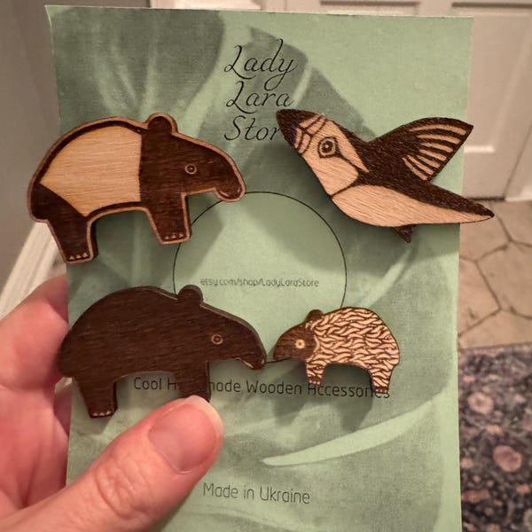 Waddles Wood Pin, Laser Etched Wood Pin, Handmade Pin, Wood Brooch, Laser Cut Jewelry, Wood ...