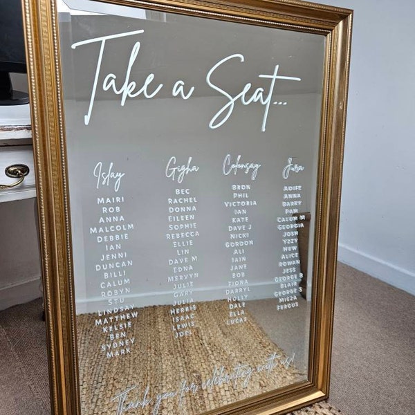 Mirror Table Plan/ Wedding Table Plan / Mirror Seating Plan/ Wedding ...