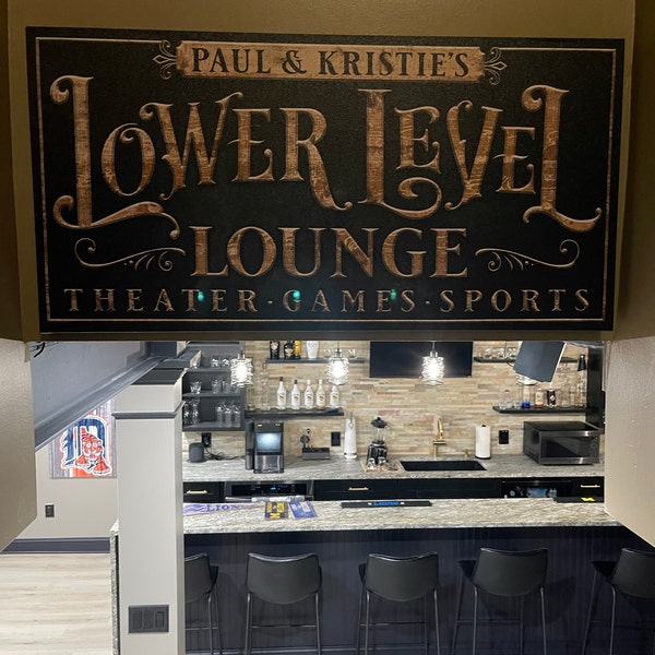 Personalized Custom Lower Level Lounge Sign Modern Farmhouse Wall Decor ...