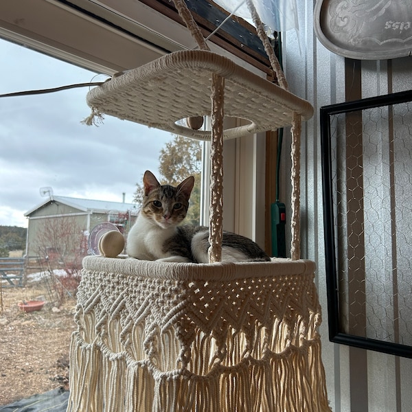 Cat Wall Shelf Cat Window Perch Macrame Cat Bed Modern Cat Furniture ...
