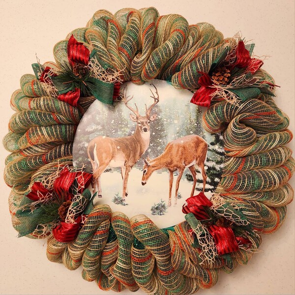 Deer in Woods 12 Inch Metal Sign, Snowy Deer Sign, Deer Sign for Wreath ...