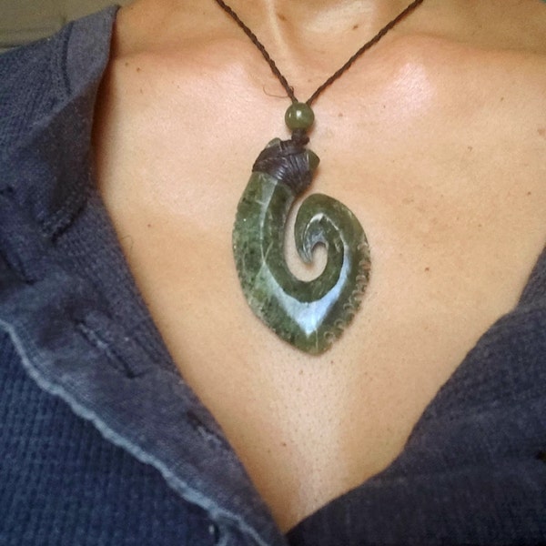 Maori Inspired Indonesian Jade Necklace, Double Koru Toki Pendant ...