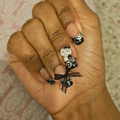 Handmade Baroque Cupid Arrow Lace Stripe Bow Nude Pink Press on Nails ...