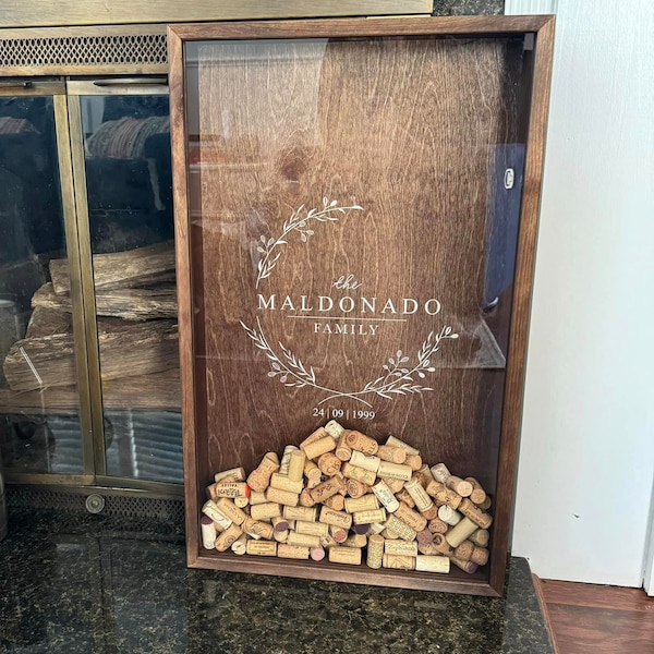 WALNUT Custom Wine Cork Holder, Wine Cork Display Shadow Box, Wooden ...