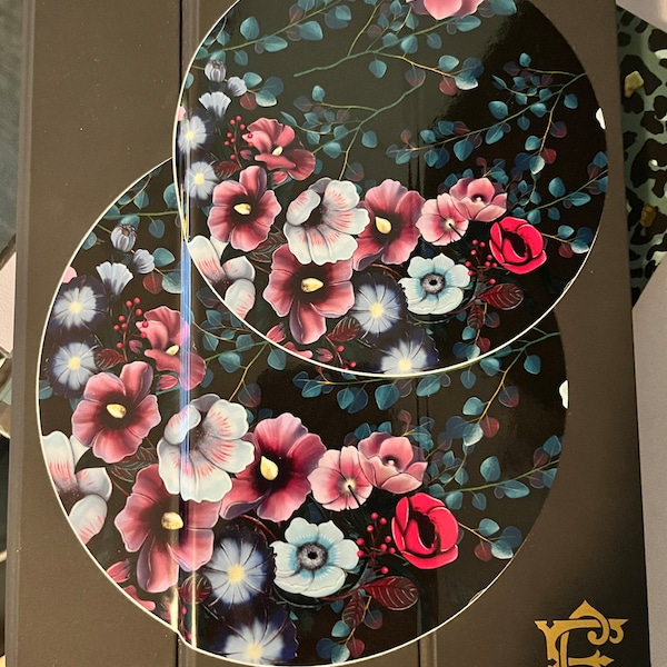 Dark Floral Circle Vinyl Sticker, Floral Designs, Flower Stickers ...