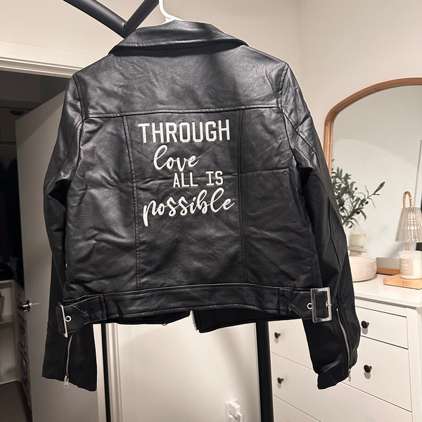 CUSTOM TEXT Black Leather Crop Jacket- Personalize Black Moto Faux ...
