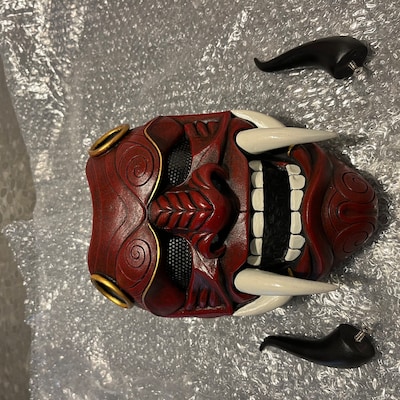 Oni Mask Red Half Face Samurai Mask Ronin Oni Mempo Japanese Demon Noh ...