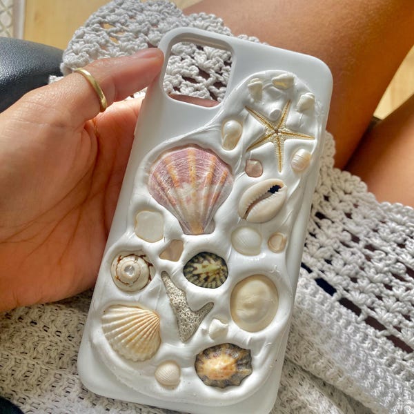 Handmade Sea Shell iPhone Case / Beige White Clear Black / Bespoke ...