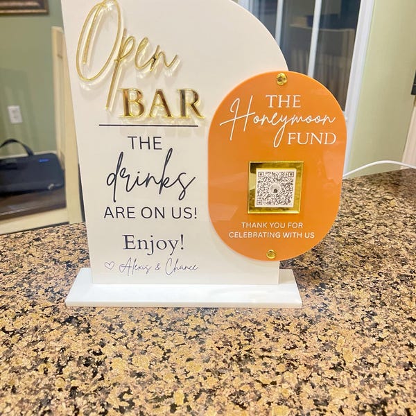 Custom Open Bar and Honeymoon Fund Sign – Wedding Bar Sign With QR Code ...