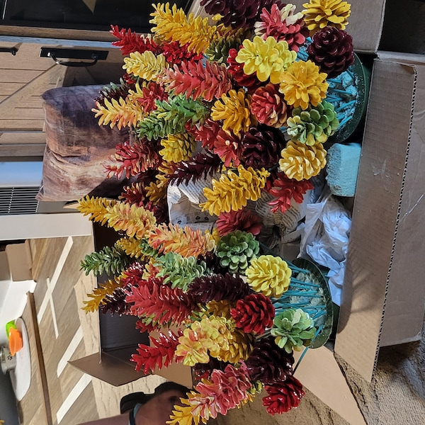 Fall Pine Cone Flowers, ONE DOZEN, ORIGINAL, on 12-inch Stems ...