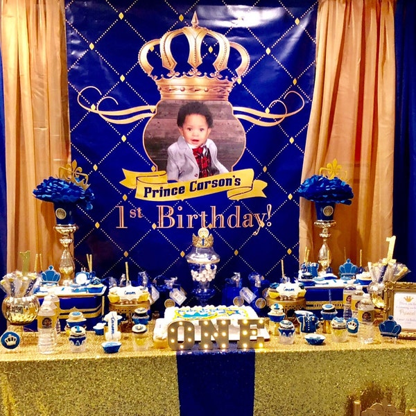 Royal Prince Personalized Photo Backdrop, Birthday Cake Table Backdrop ...