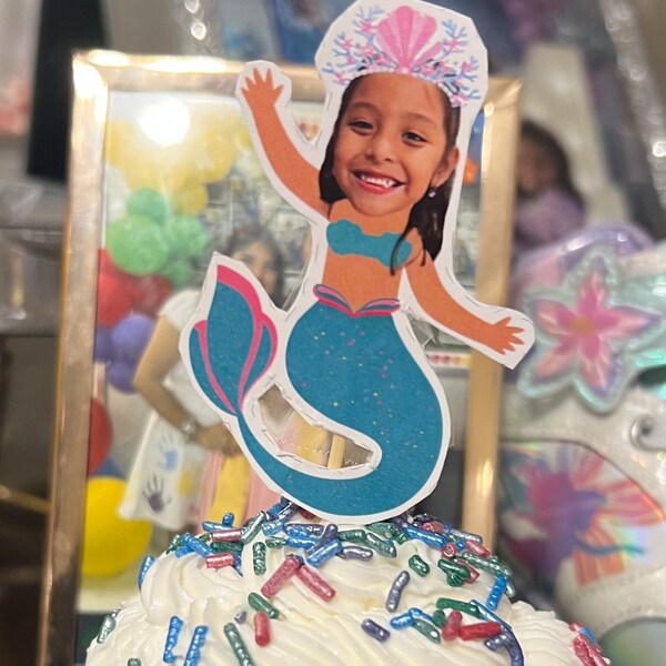 Mermaid Face Photo Cupcake Toppers Printable, Cupcake Face Toppers ...