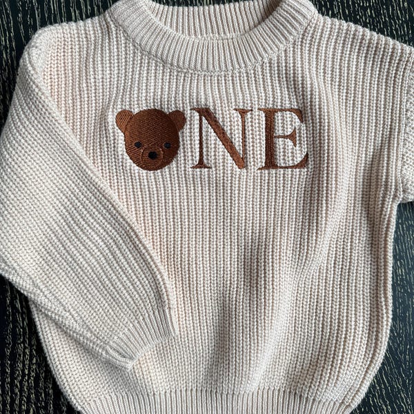 Baby Boys beary First Birthday Sweater One Embroidered Sweater With ...