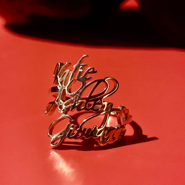 Name Ring Yellow Gold - Personalized Names Ring - Old English Name ...