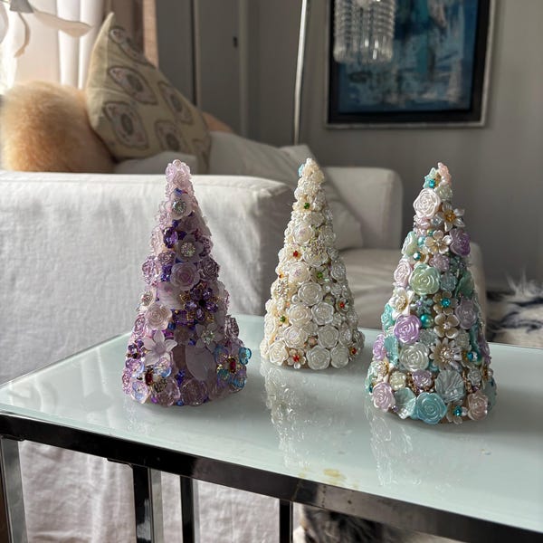 Ivory Beaded Mini Tree Using Repurposed Jewelry, Rhinestones and Resin ...