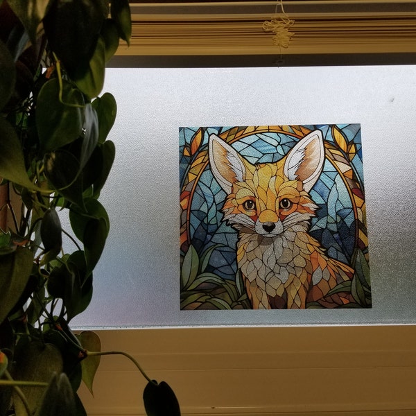 Baby Fox Stained Glass Window Cling Vinyl Window Decal Suncatcher ...