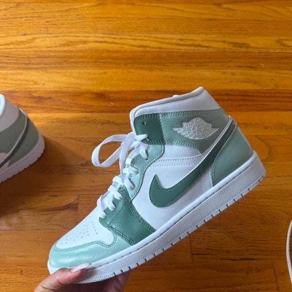 Custom Nike Air Jordan 1 Mid Sneakers - Dark Forest Olive Sage Green ...
