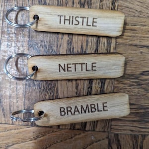 Personalised Oak Keyring, Custom Key Fob, Door, Shed Garage, Flat ...