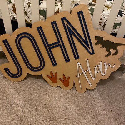 Dinosaur Name Sign, Large Wood Name Sign, Nursery Name Sign, Dinosaur ...