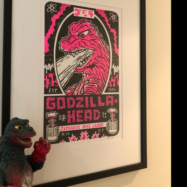 Godzilla Head Glow in the Dark Screen Print - Etsy