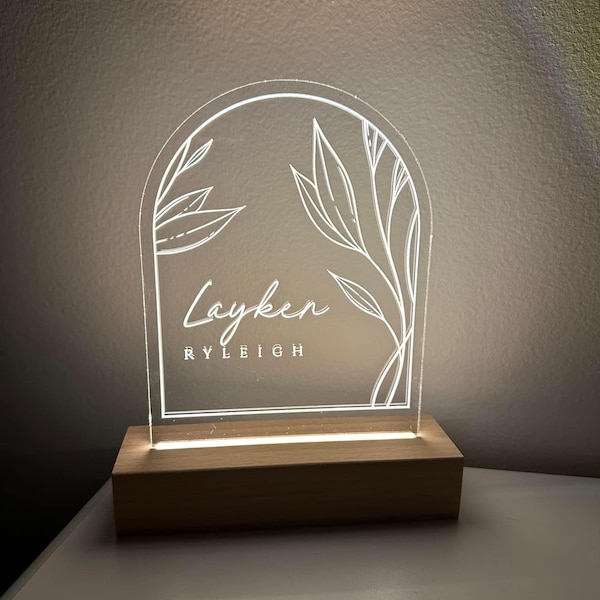 Personalized Acrylic Night Light | Boho Night LED Light | Kids Bedroom ...