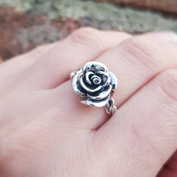 925 Sterling Silver Enchanted Rose Ring - Adjustable Rose Flower ...