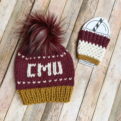 Handmade Knit Coffee Beanie in Cream and Orange Wool-blend - Etsy