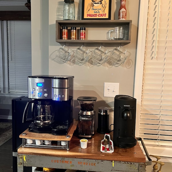 Floating Wood Box Coffee Shelf With Hooks - Etsy
