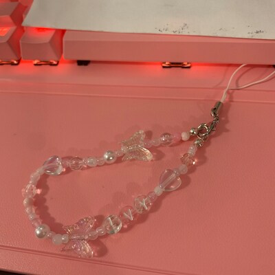 Cute Clear and Pink Phone Charm Keychain Strap AirPod Backpack Keychain ...