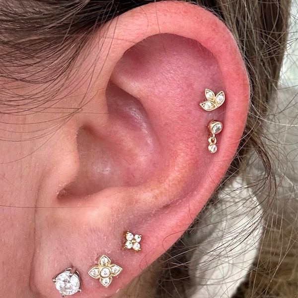 14K Solid Gold Cross Tragus Piercing: 16G Cartilage Earring - Etsy