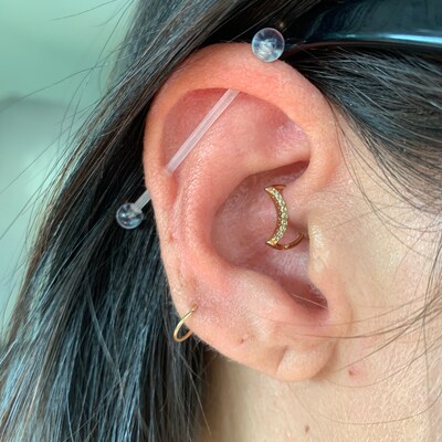 Gold Plated Moon Cz's Daith Piercing Bendable Ring..18g Or.16g..7mm by ...