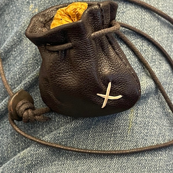 Black Leather Neck Pouch.3”x3”pouch Bag Medicine Bag, Crystal Sack ...
