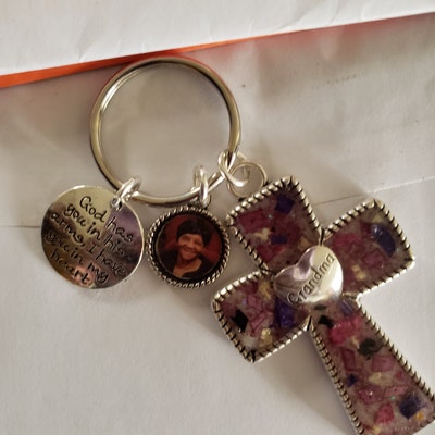 Keychain Cross, Dried Flower Petal Cross, Cross Keepsake, Funeral ...