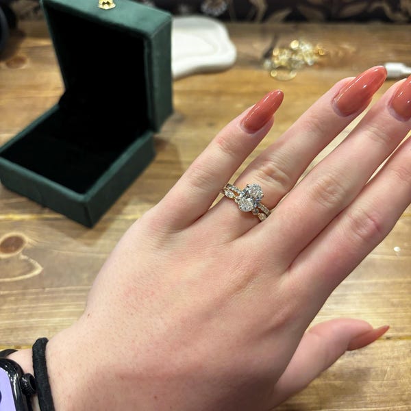 Dainty Single Prong Ring, Marquise and Round Moissanite Wedding Band ...