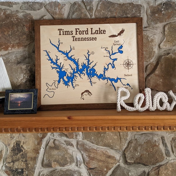 Tims Ford Lake, Tennessee. Laser Engraved Wooden Lake Map. - Etsy