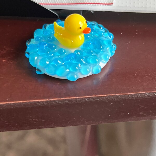 Handmade Lampwork Glass Duck Figurine, Rubber Ducky in a Tub, Micro ...