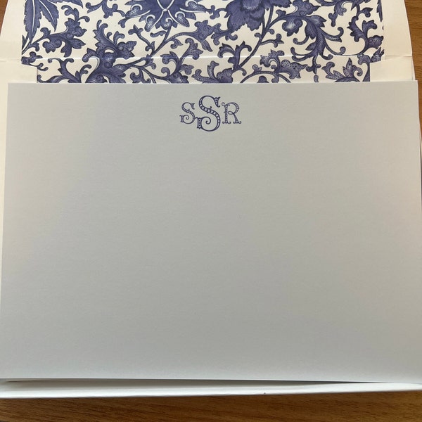 Floral Toile Navy Monogram Personalized Stationery Note Cards With ...