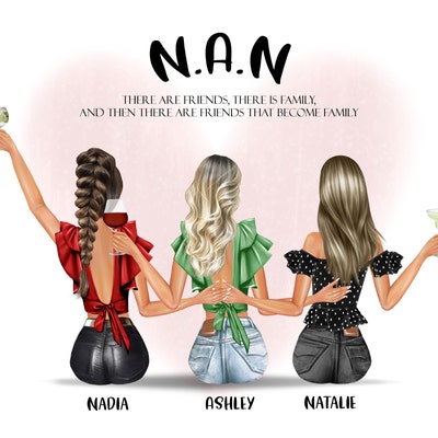 3 Best Friends Drawing Three Besties Print Friendship Poster 3 Best ...