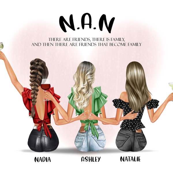 3 Best Friends Drawing Three Besties Print Friendship Poster 3 Best ...