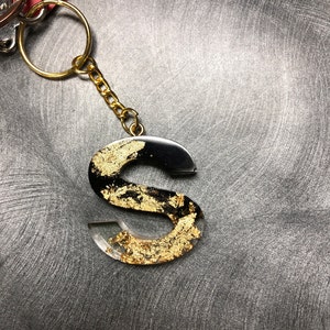 Glam Black, Clear and Gold Initial Keychain Resin Initial Keychain ...