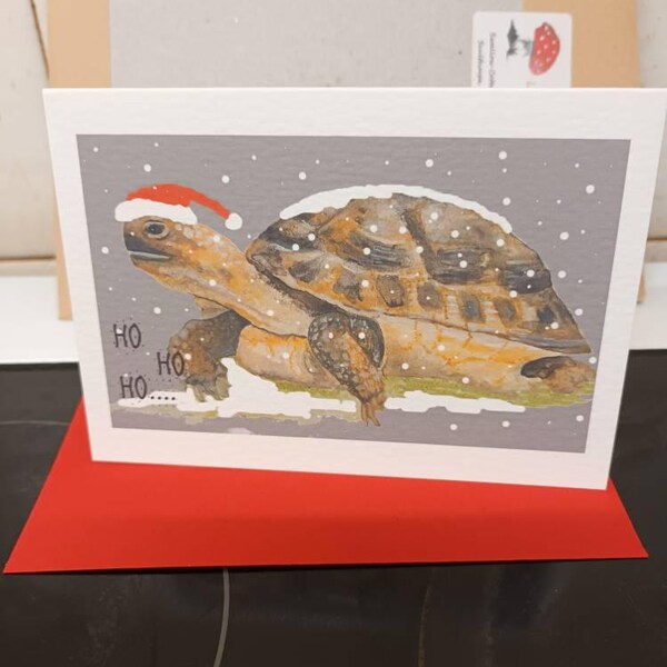 Tortoise Christmas Card. Hand Made Card. Card With a Tortoise. Funny ...