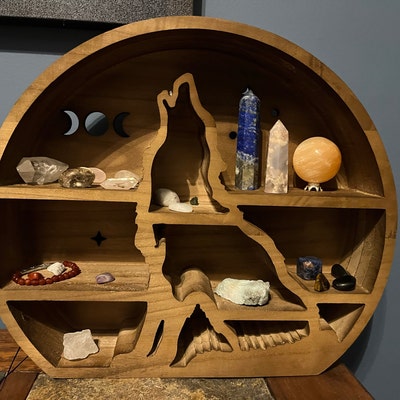 Wolf Shelf for Crystals Crescent Moon Shelf for Rocks, Essentials Oils ...