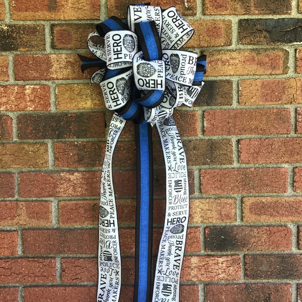 Police Bow, Law Enforcement Bow, Gift Bow, Package Bow, Blue Line Bow ...